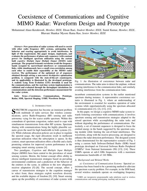 Pdf Coexistence Of Communications And Cognitive Mimo Radar Waveform Design And Prototype