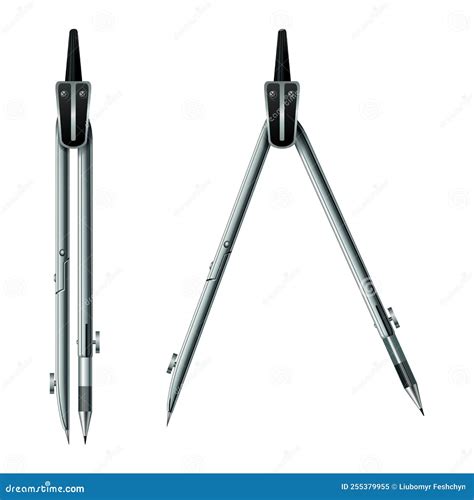 Geometric Compass Set Of Opened And Closed Technical Instrument For Divider Drawing Circles Or