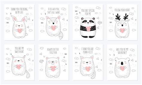 Premium Vector Vector Line Drawing Postcard Collection With Cute