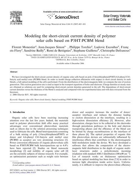 Pdf Modeling The Short Circuit Current Density Of Polymer Dokumentips