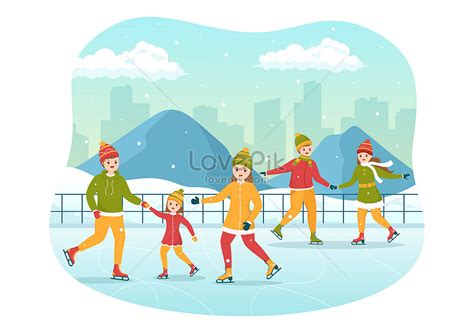 아이스 링크 그림에서 스케이팅 일러스트 무료 다운로드 Lovepik