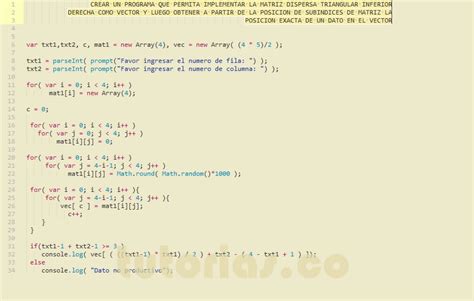 arrays javascript matriz dispersa triangular inferior derecha en