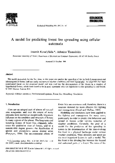 Pdf A Model For Predicting Forest Fire Spreading Using Cellular Automata