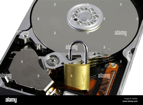 White Background And Hard Disk Drive Of A Computer With The Closed Padlock To Make The Data Safe