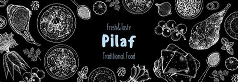 필라프를위한 필라프 요리 및 재료 스케치 일러스트레이션 중동 요리 프레임 우즈베키스탄 음식 디자인 요소 손으로 그린 패키지 디자인 아랍 음식 건강한 식생활에 대한 스톡 벡터