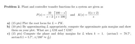 Solved Problem 2 Plant And Controller Transfer Functions