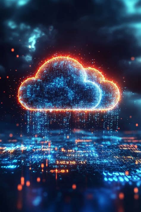 Futuristic Digital Cloud With Neon Lights And Binary Code In A Virtual Reality Environment Stock