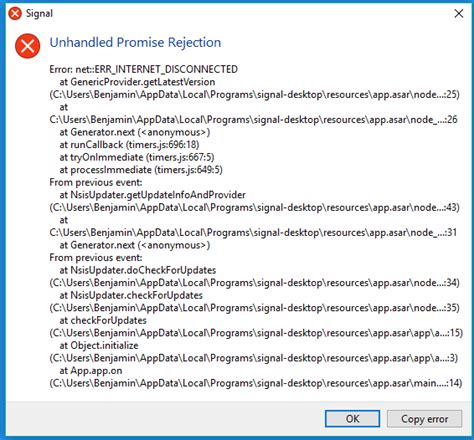 Unhandled Promise Rejection Duplicate · Issue 3118 · Signalappsignal