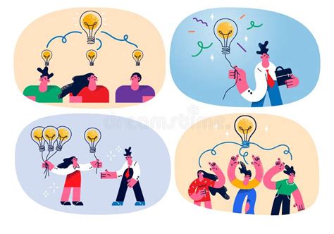 Set Of Businesspeople Collaborate Generate Business Idea Solution Stock Vector Illustration Of