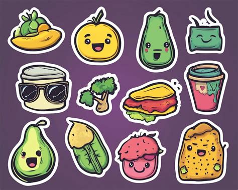 Collection Of Humorous And Quirky Stickers Or Clipart Illustrations With Playful And Exaggerated