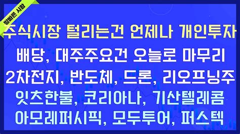 발빠른시황 주식시장 털리는건 언제나 개인투자배당 대주주요건 오늘로 마무리2차전지 반도체 드론 리오프닝주잇츠한불 코리아나 기산텔레콤아모레퍼시픽 모두투어
