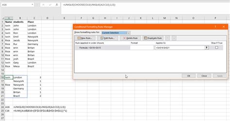 Excel Counting The Number Of Unique Occurrences After Matching The Name