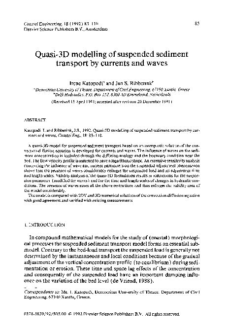 pdf quasi 3d modelling of suspended sediment transport by currents and waves