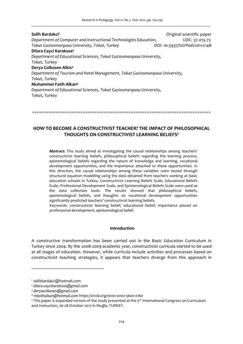 Pdf How To Become A Constructivist Teacher The Impact Of Philosophical Thoughts On
