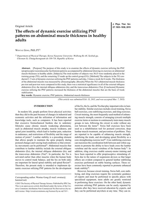 Pdf The Effects Of Dynamic Exercise Utilizing Pnf Patterns On Abdominal Muscle Thickness In