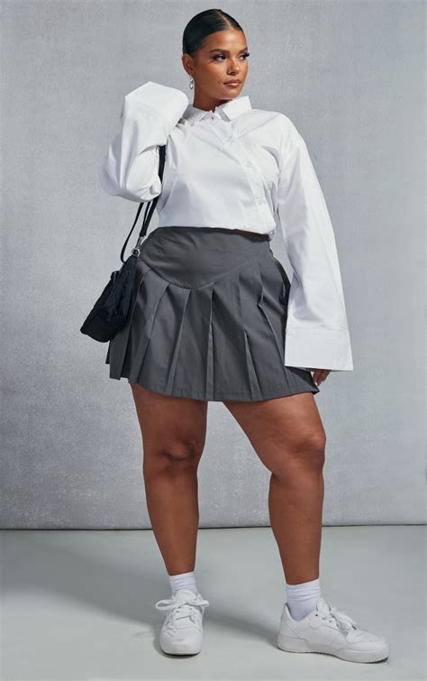 Plus Charcoal Pleated Mini Skirt Plus Size Plt