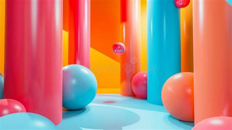 Abstract Scene With Colorful Spheres And Columns Stock Image Image Of
