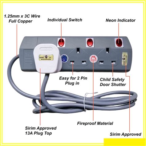 [sirim] 100 Full Copper Wire 2 3 4 5 Gang Portable Extension Trailing Socket 2 Meter 5 Meter