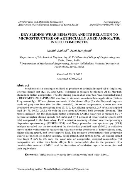 Dry Sliding Wear Pdf Wear Composite Material