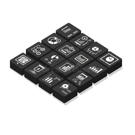 Black 3d Cubes With White Icons Represent Various Data Visualization And Analytics Stock