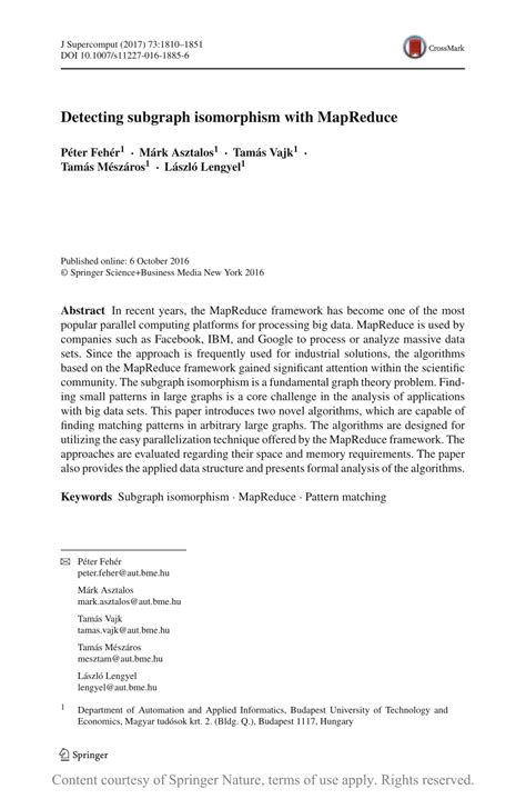 Detecting Subgraph Isomorphism With Mapreduce Request Pdf