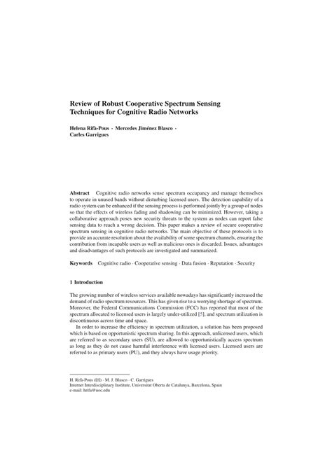 Pdf Review Of Robust Cooperative Spectrum Sensing Techniques For Cognitive Radio Networks