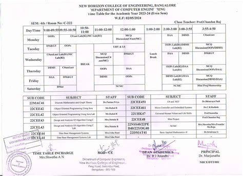 Time Table 2023 2024 Computer Engineering