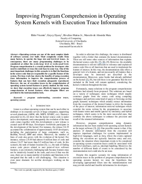Pdf Improving Program Comprehension In Operating System Kernels With Execution Trace Information