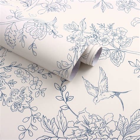 Froluya White And Cream Blue Floral Wallpaper Peel And Stick Wallpaper
