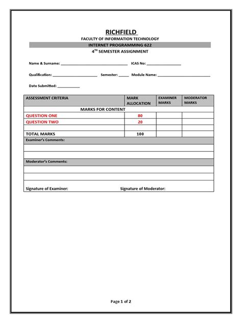 Richfield Internet Programming 622 4 Semester Assignment Pdf