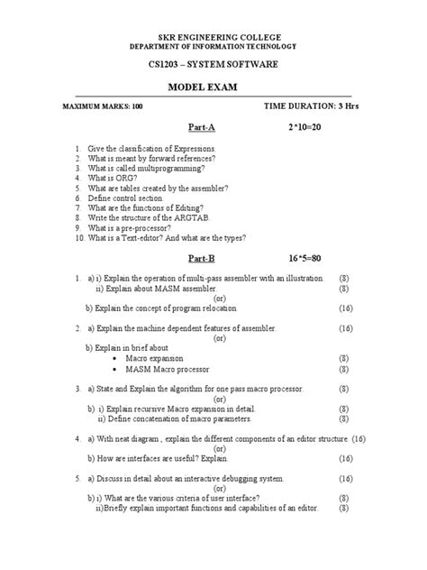 Model Exam Cs1203 System Software Pdf Databases Database Index
