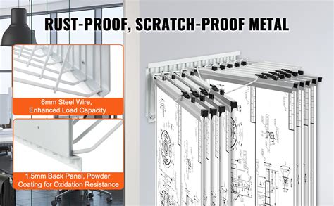 VEVOR Wall Mount Blueprint Storage Rack Blueprint Holder With 12 Pivot Brackets VEVOR AU