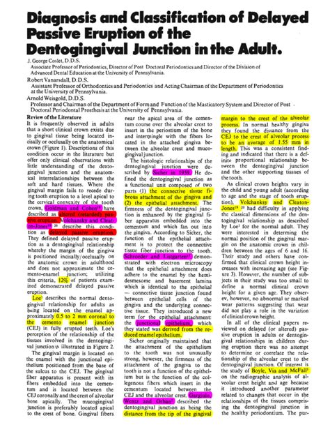 Coslet Passive Eruptionof The Mtogingivajlunction Inthe Pdf