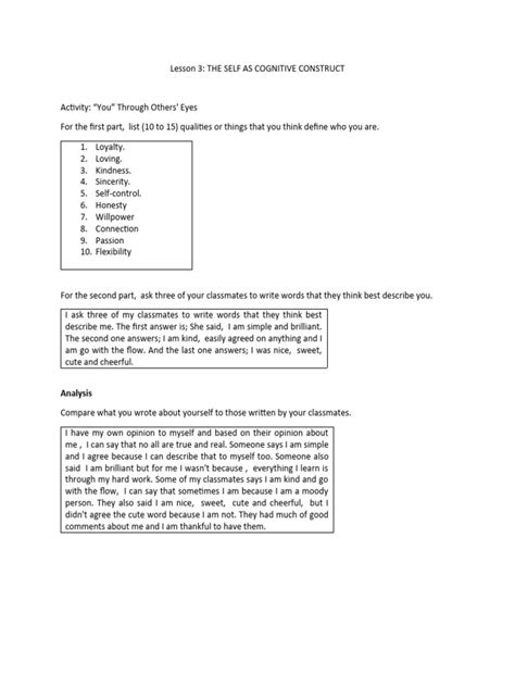 Understanding The Self Lesson 3 Answer Pdf Extraversion And Introversion Personality Type