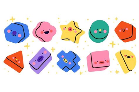 3d Geometric Shapes Emotions Cute Basic Figures With Funny Faces