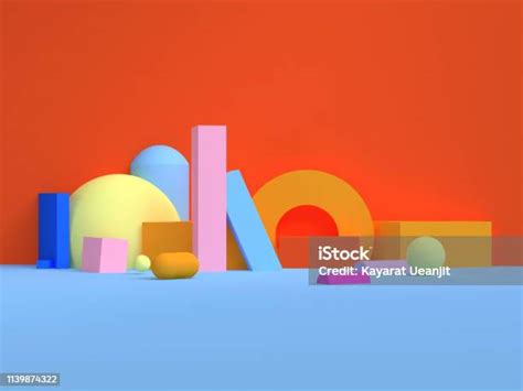 미니 멀 기하학적 추상적인 배경 파스텔 색상 3d 렌더링 트렌드 포스터 일러스트 3차원 형태에 대한 스톡 사진 및 기타 이미지 3차원 형태 Fashion Show