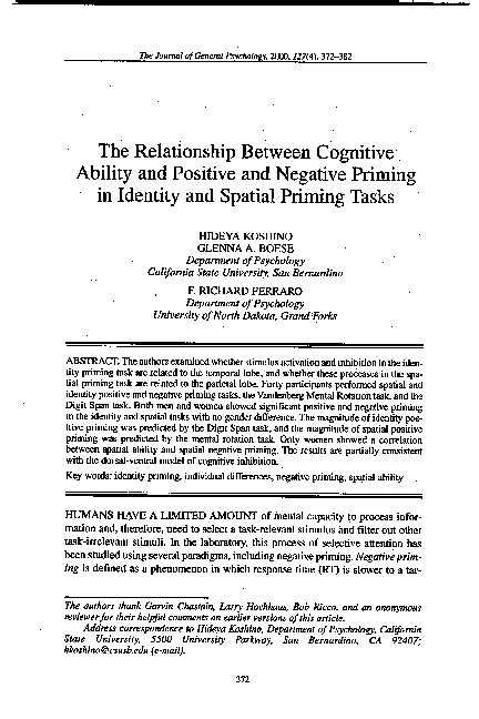Pdf The Relationship Between Cognitive Ability And Positive And Negative Priming In Identity