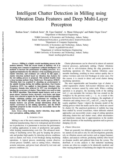 Intelligent Chatter Detection In Milling Using Vibration Data Features And Deep Multi Layer