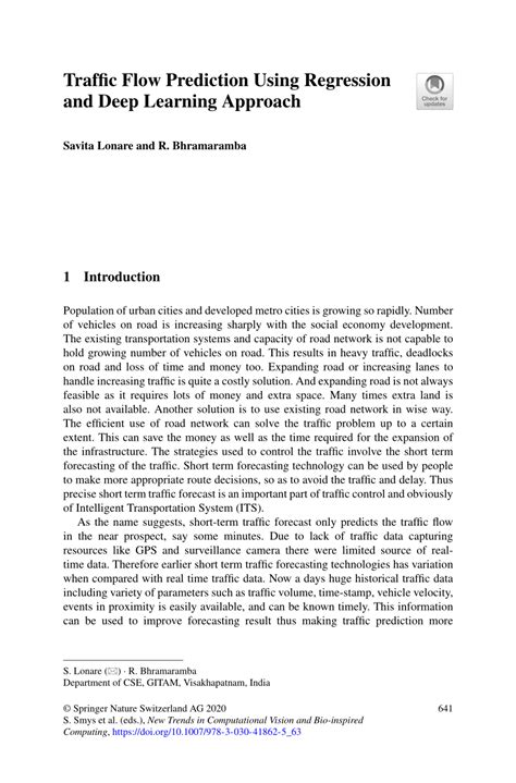 PDF Traffic Flow Prediction Using Regression And Deep Learning Approach