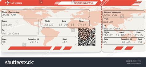 Vector Image Of Airline Boarding Pass Ticket With Qr2 Code Isolated On