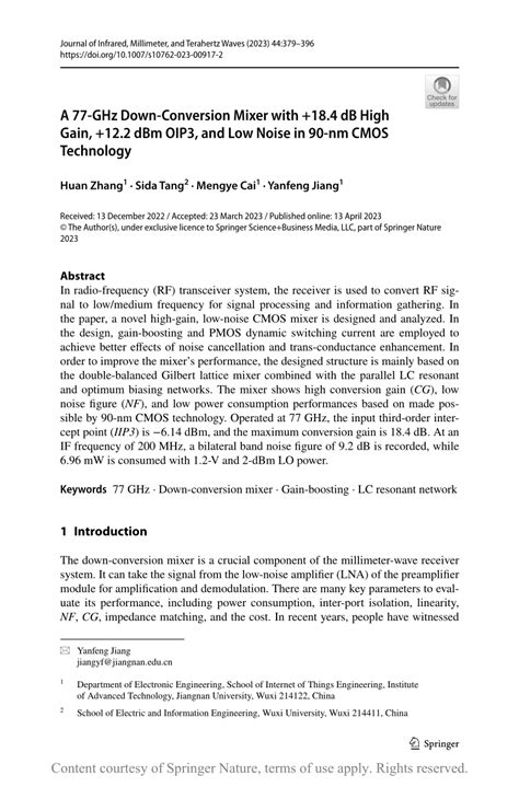 A GHz Down Conversion Mixer With DB High Gain DBm OIP And Low Noise In Nm