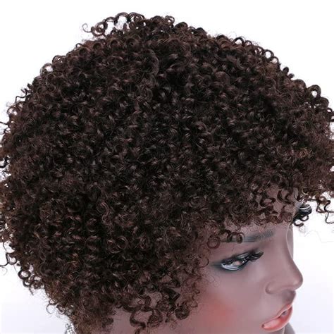 Dark Brown Afro Kinky Curly Short Human Hair Wig Brazilian Virgin