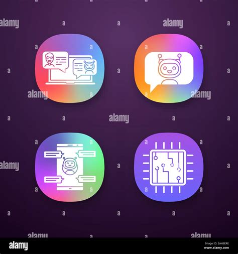 Chatbots App Icons Set Uiux User Interface Virtual Assistants