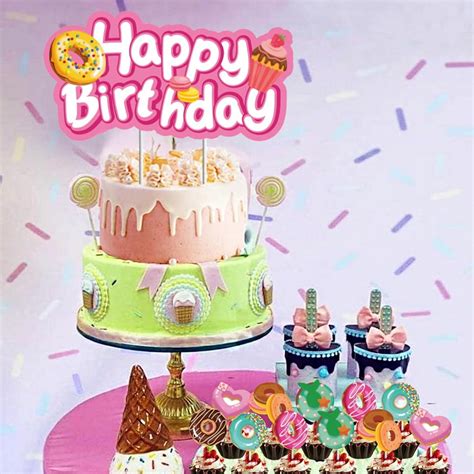Simyron Cupcake Toppers Birthday Cake Topping 13pcs Paper Donut Theme Party Cake Decorations