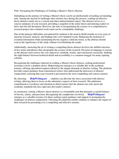 How To Write A Masters Thesis Abstract Pdf Thesis Abstract Summary