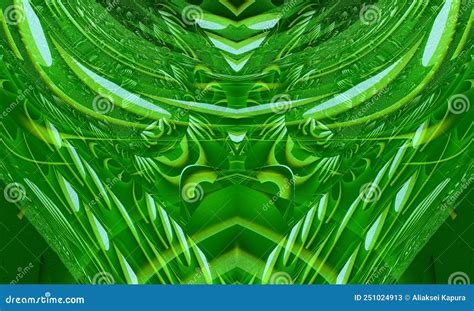 Fantastic Abstract Background Texture Symmetrical Pattern With Green Curved Stripes Stock