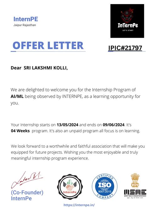 Sri Lakshmi Kolli On Linkedin Internship