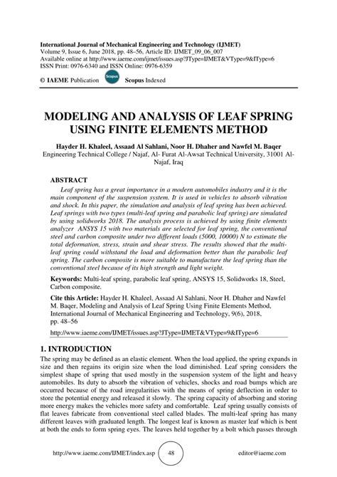 Pdf Article Id Ijmet0906007 Of Leaf Spring Using Finite Elements