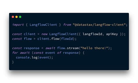 how to stream responses from the langflow api in node js datastax