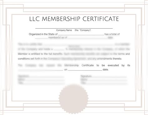 Llc Membership Certificate Canva Template Llc Share Certificate